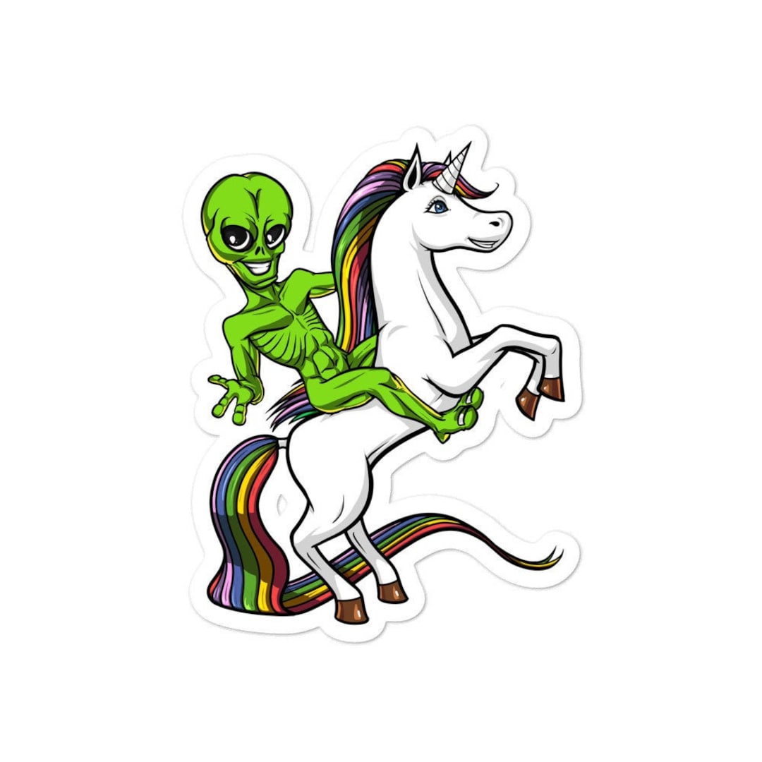 Space Alien Riding Unicorn Vinyl Sticker - Funny Alien Decal - Unicorn ...