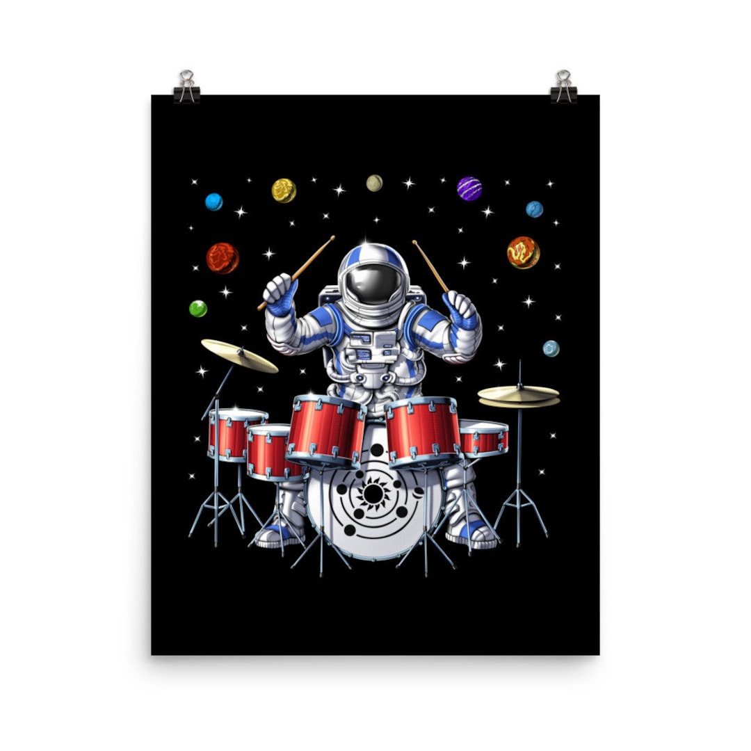Space Astronaut Drummer Poster, Drums Art Print, Percussionist Poster ...