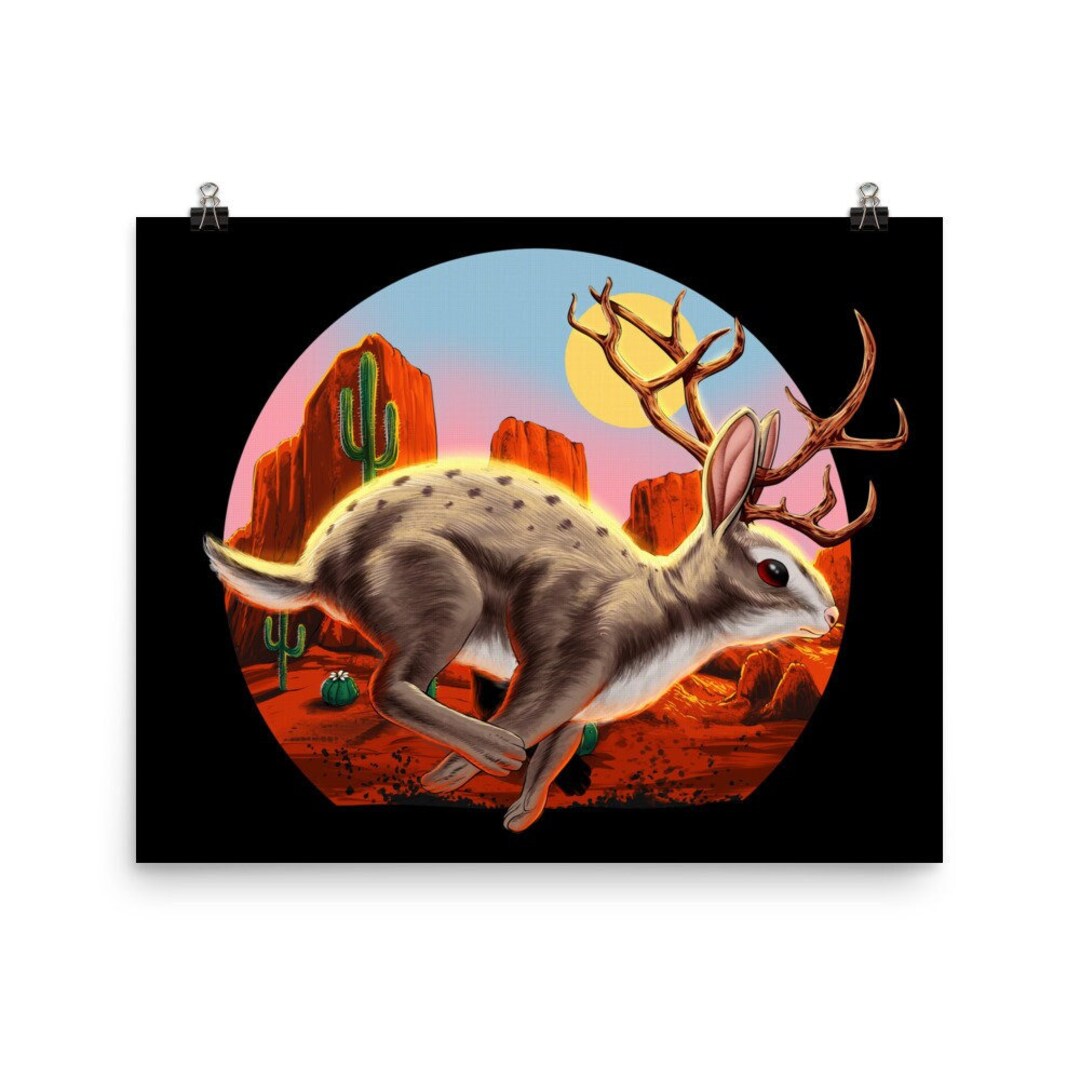 Jackalope Rabbit Poster Cryptid Creatures Posters Cryptids Art Print ...