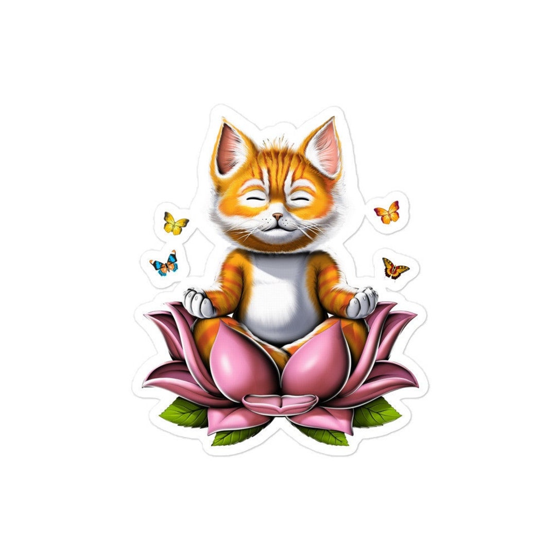 Kawaii Cat Meditation Sticker, Zen Yoga Sticker, Spiritual Decal, Lotus ...