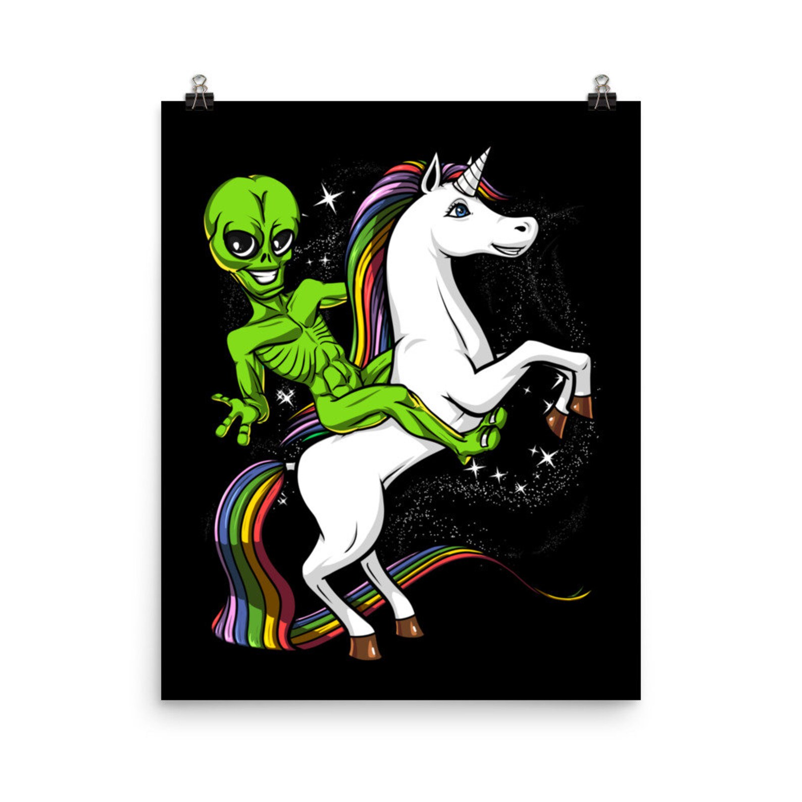 Alien Riding Unicorn Canvas Poster Space UFO Wall Decor - Etsy