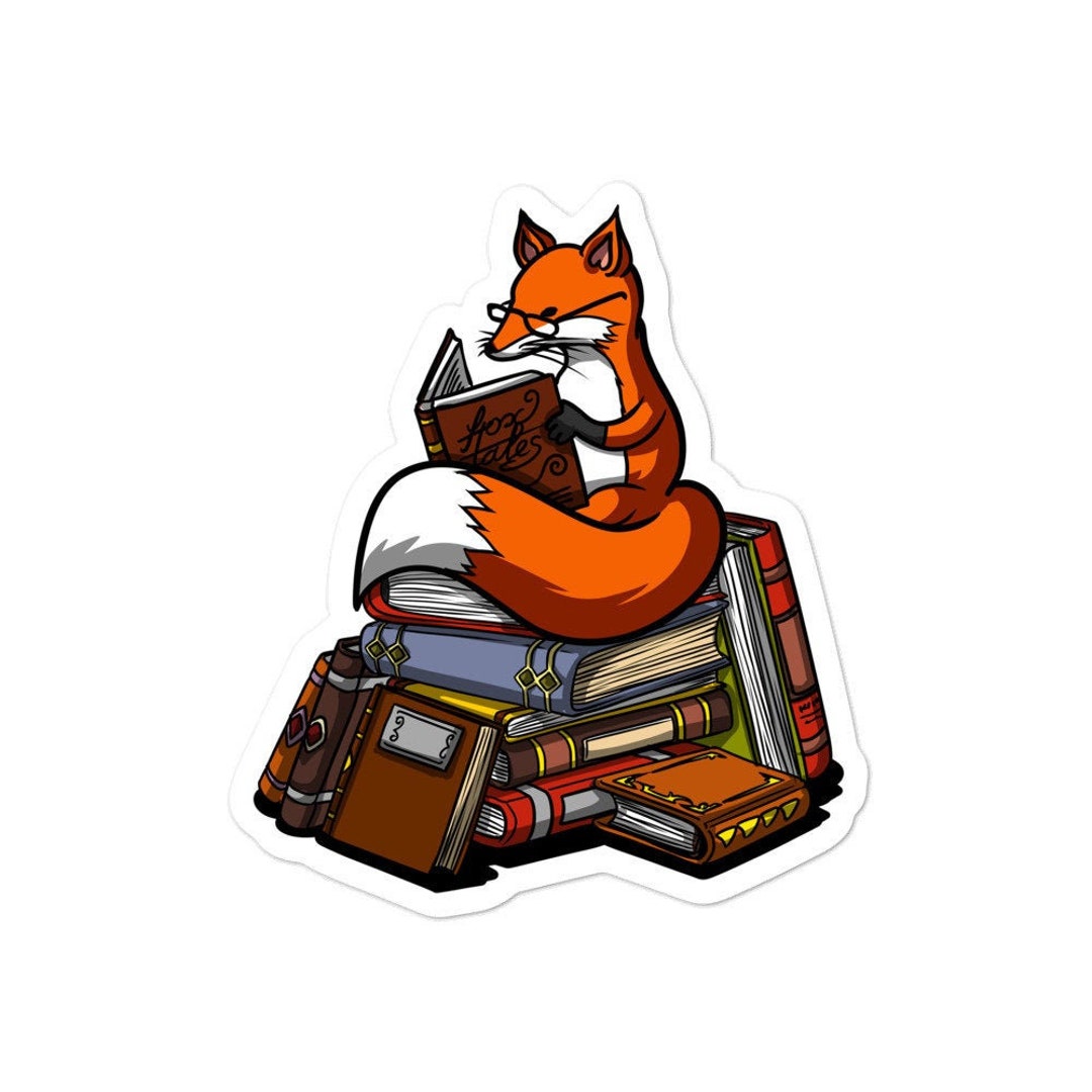 Fox Reading Book Sticker - Womens Fox Gifts - Fox Decals - Kids Fox ...