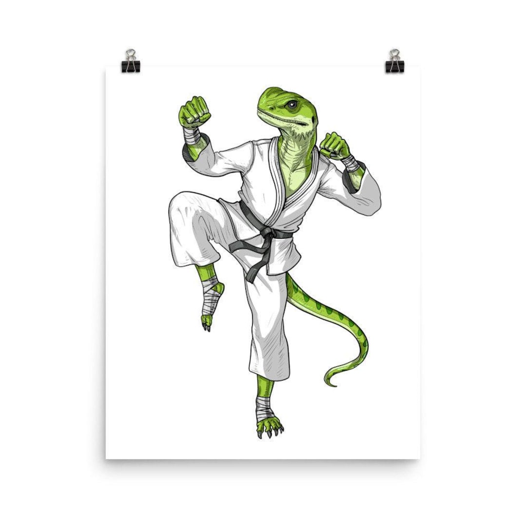 Gecko Lizard Karate Poster - Funny Ninja Art Print - Kickboxing Kung Fu ...