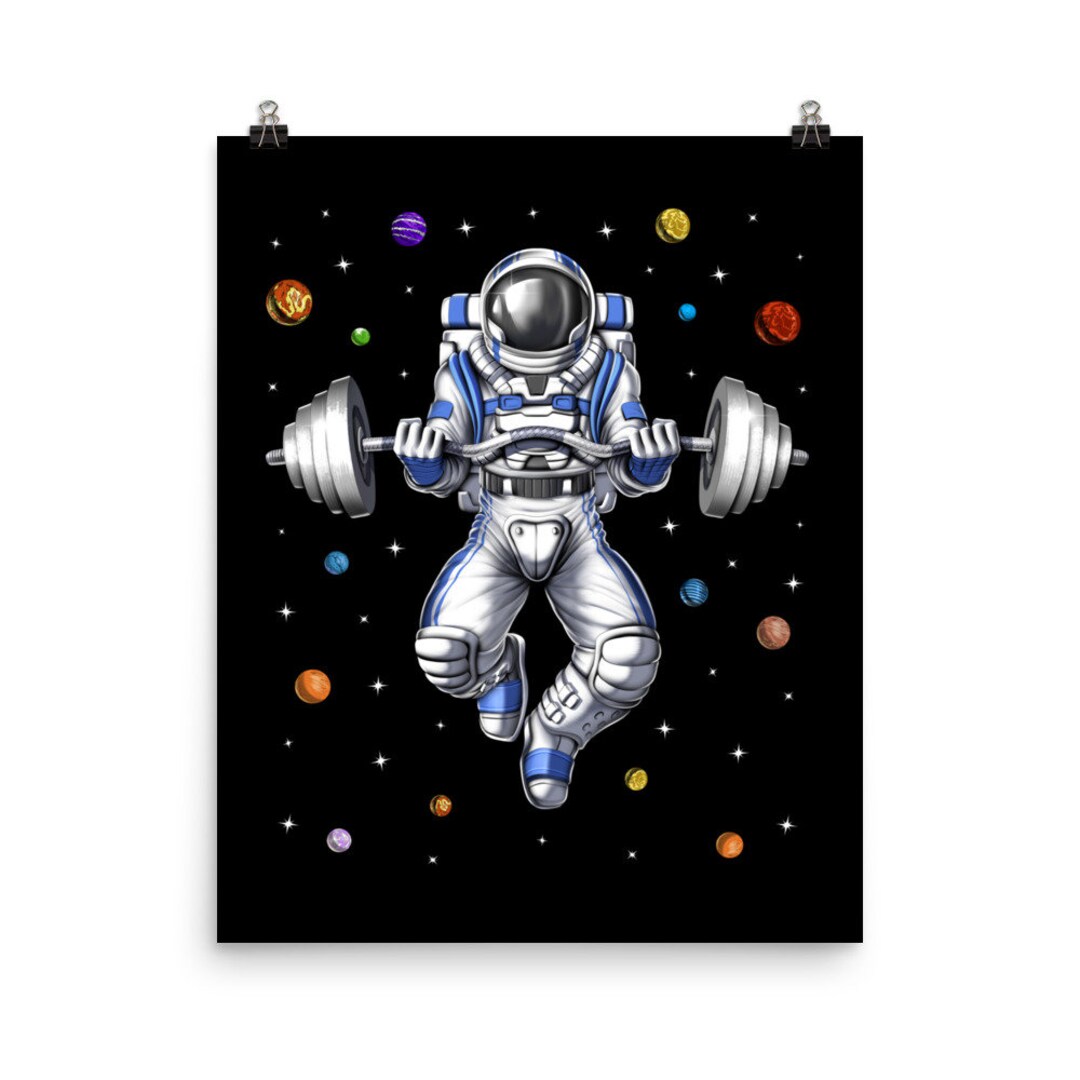 Space Astronaut Fitness Poster, Gym Workout Art Print, Bodybuilding ...