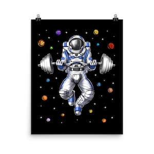 Space Astronaut Fitness Poster, Gym Workout Art Print, Bodybuilding ...