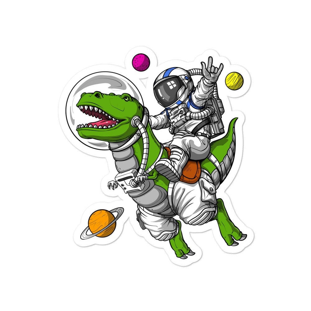 Astronaut Riding T-rex Dinosaur Sticker - Outer Space Decal - Cosmic ...