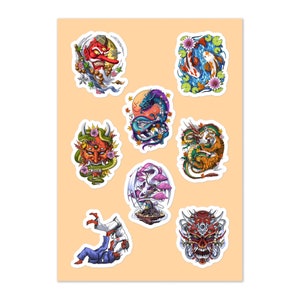Japanese Dragon Sticker Sheet Demon Tengu Sticker Bundle Samurai ...