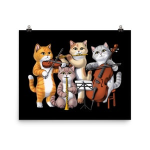 Cat Playing Violin Poster, Cat Playing Flute Art Print, Clarinet Player ...