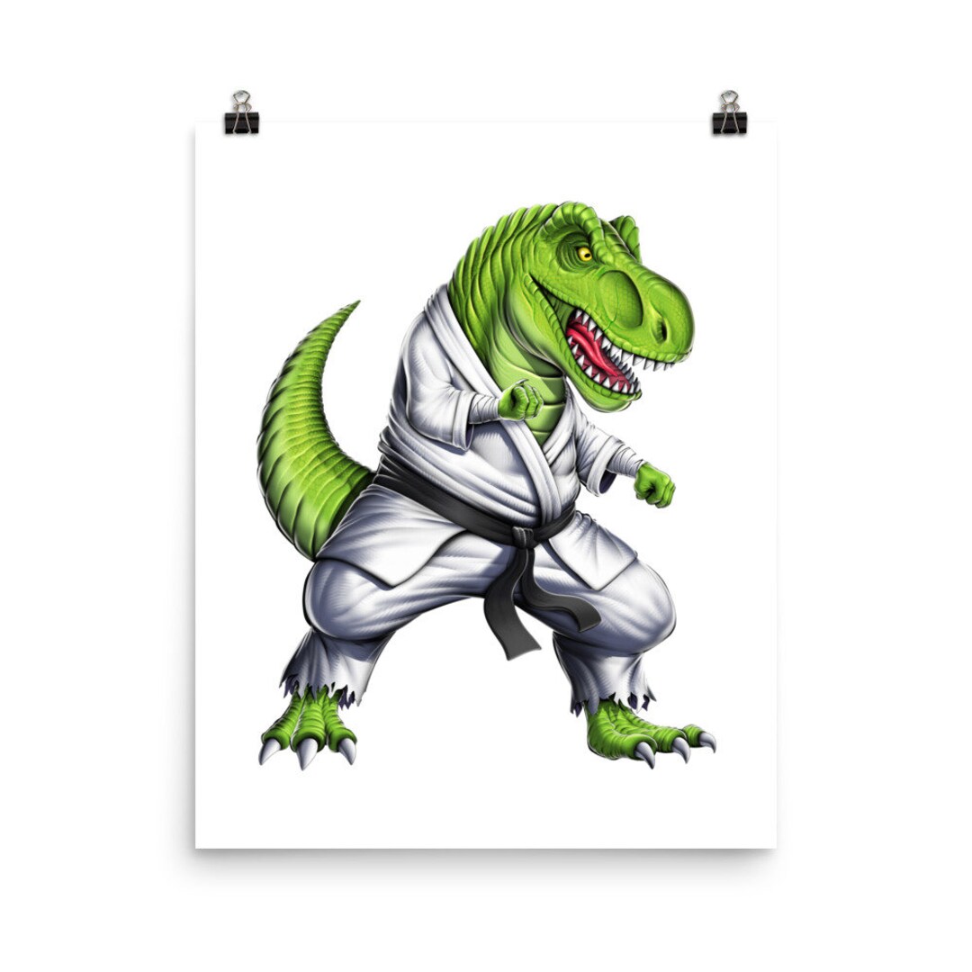 T-rex Dinosaur Karate Poster, Jiu Jitsu Art Print, Taekwondo Poster ...