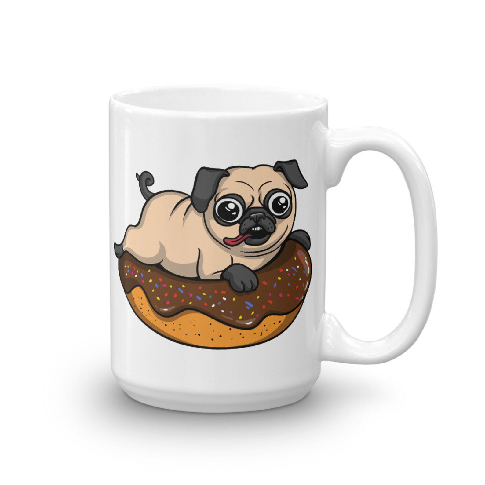 Pug Riding Donut Mug - Pug Dog Cup - Pug Coffee Mug - Pug Dog Gift ...