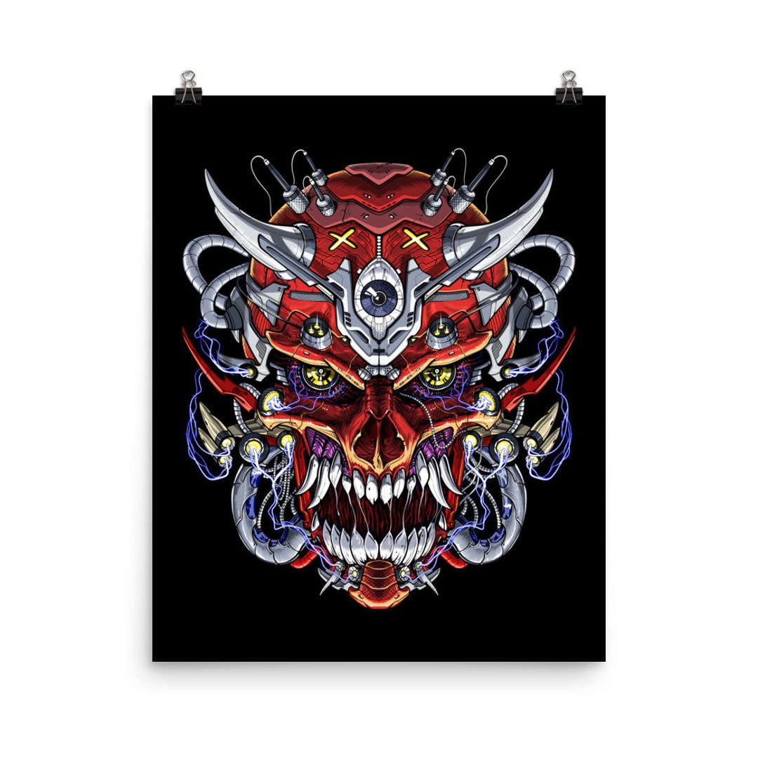 Japanese Demon Skull Mask Poster Ancient Japanese Devil Art - Etsy