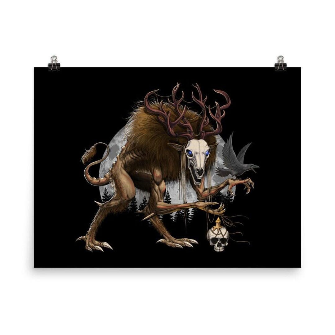 Wendigo Art Print - Cryptid Creature Poster - Cryptozoology Wall Decor ...