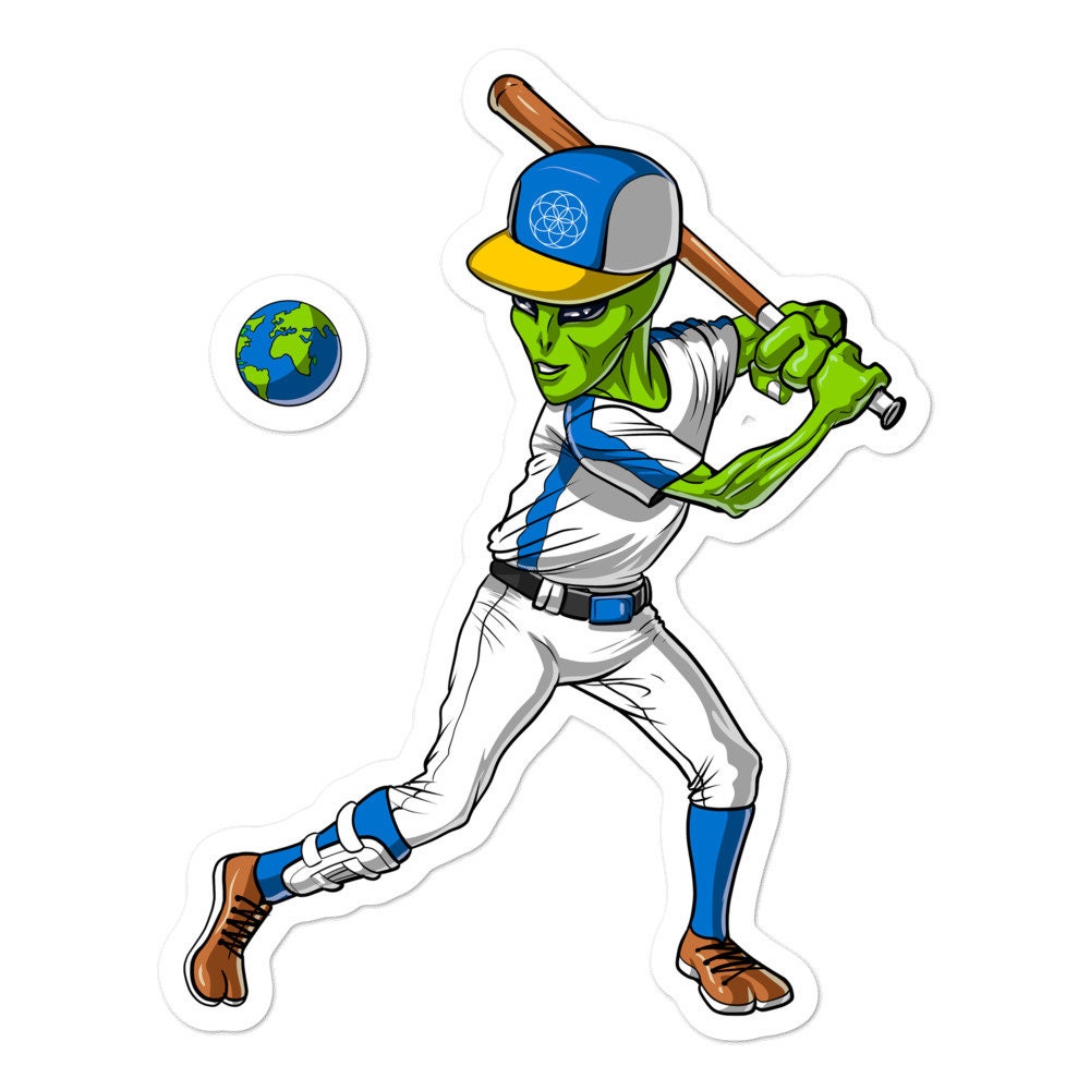Space Alien Playing Baseball Sticker Kids Baseball Decal - Etsy