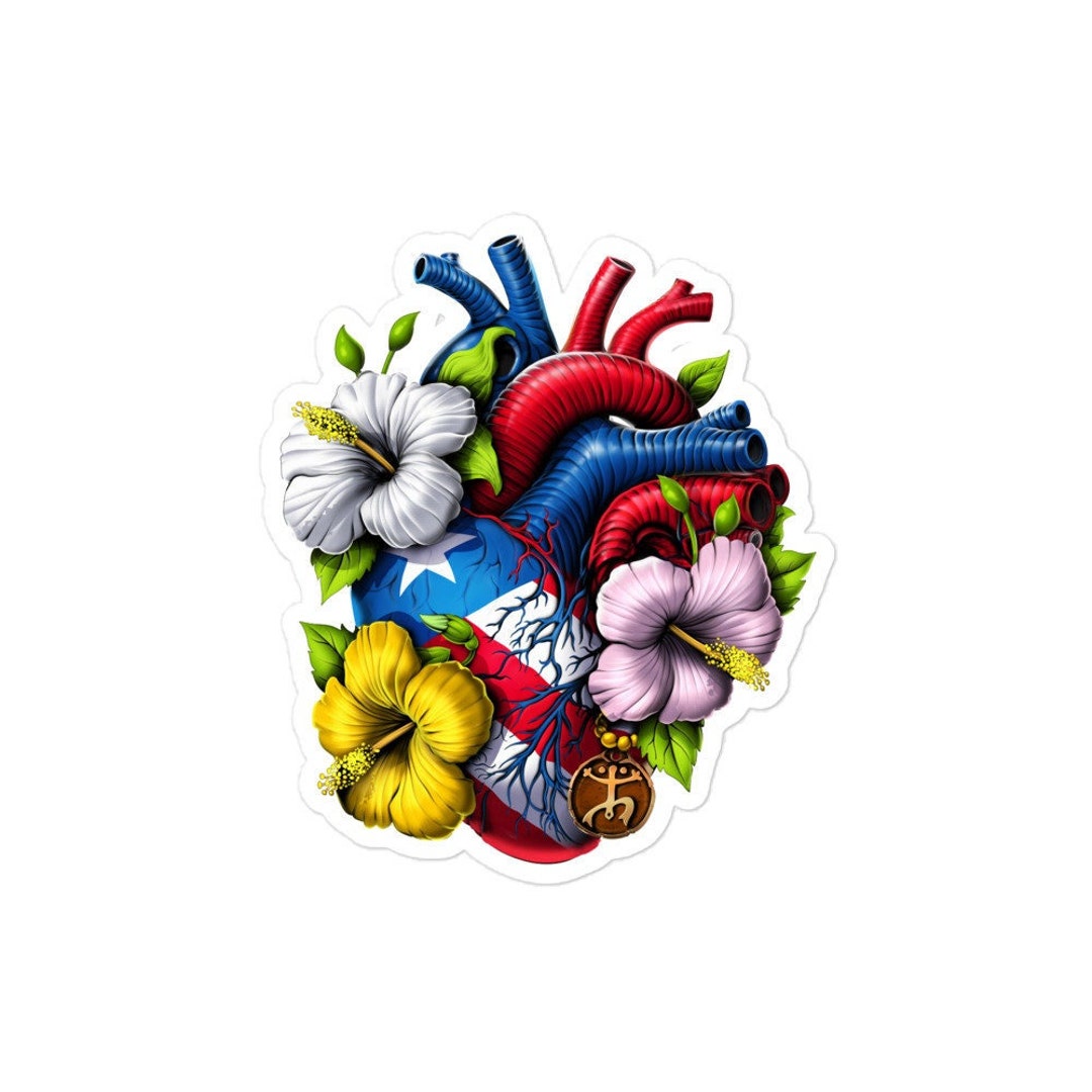 Puerto Rican Heart Sticker,boricua Sticker,puerto Rican Flowers Sticker ...