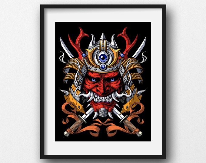 Japanese Demon Mask Sticker Ancient Japan Devil Sticker - Etsy