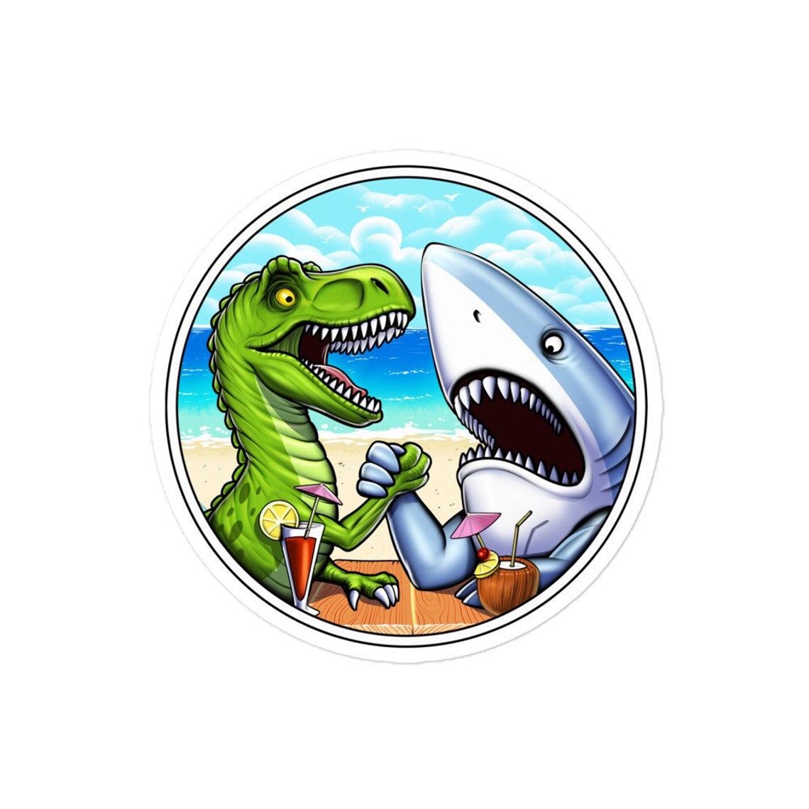 Shark Sticker, T-rex Dinosaur Sticker, Arm Wrestling Sticker, Shark ...