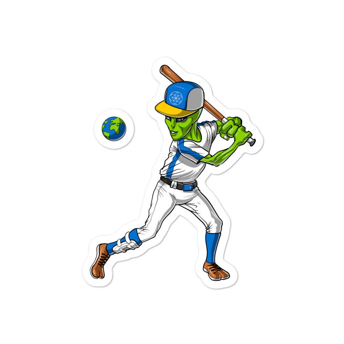 Space Alien Playing Baseball Sticker Kids Baseball Decal - Etsy