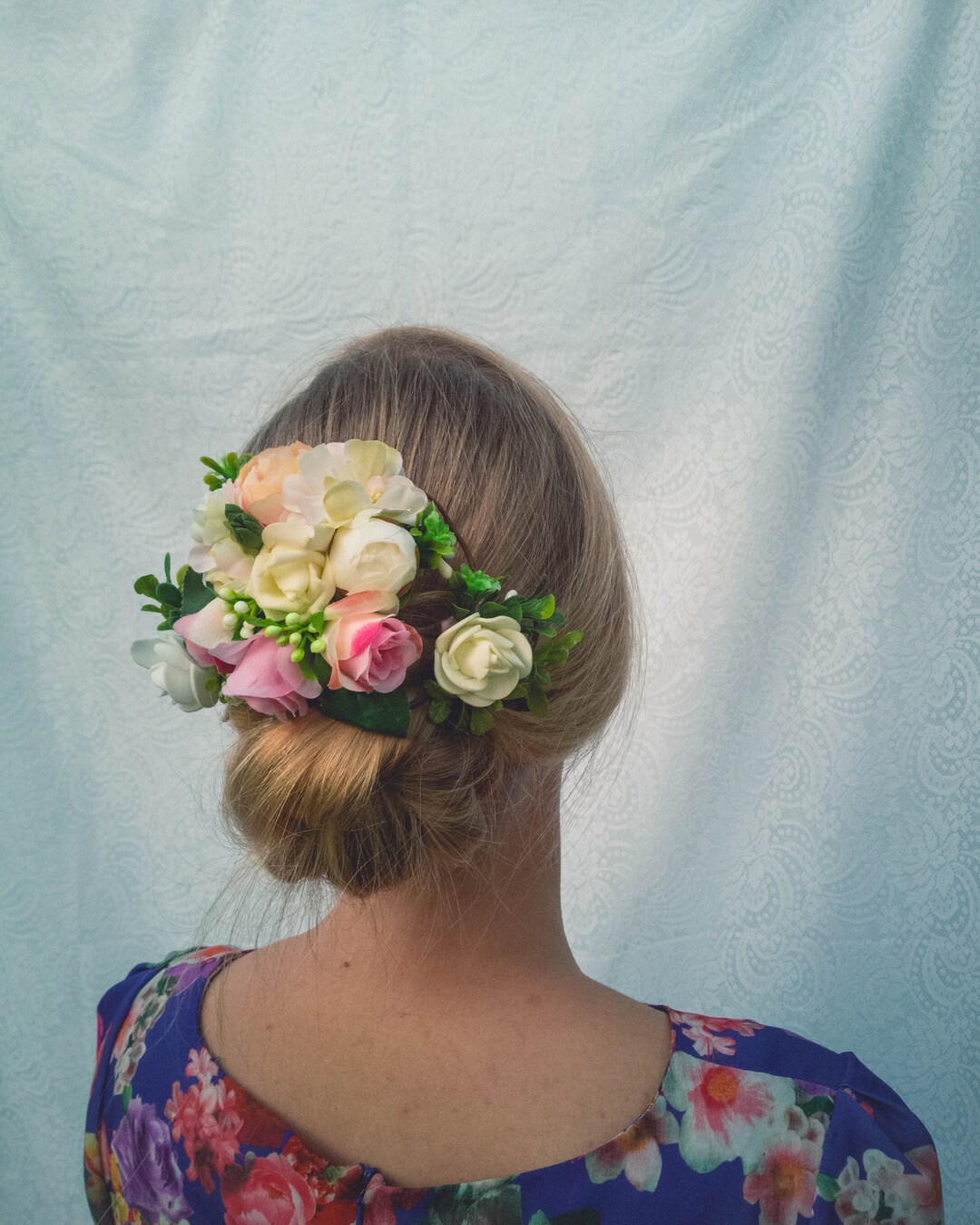 Floral Wedding Headpiece: Boho Low Bun Bridal Accessory - Etsy