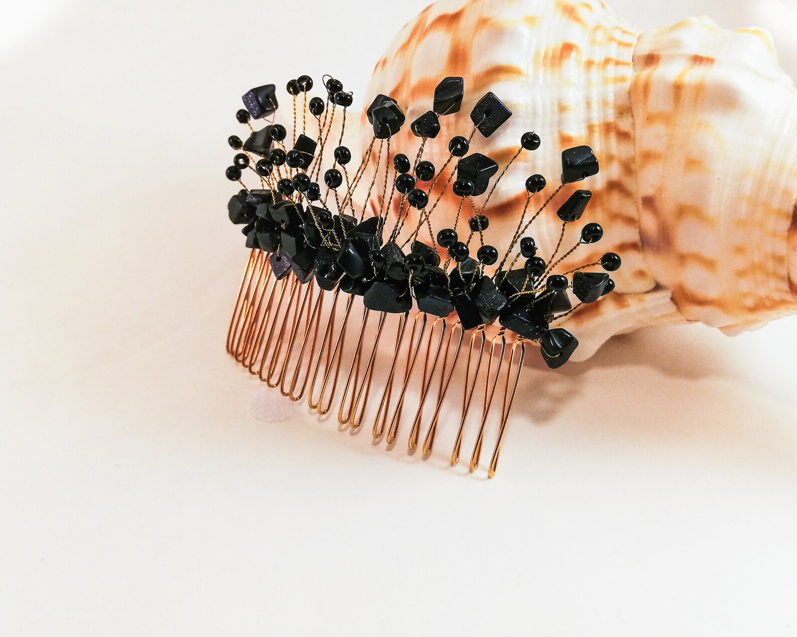 Black Crystal Hair Comb, Gold Black Comb, Vintage Style, Black Wedding ...