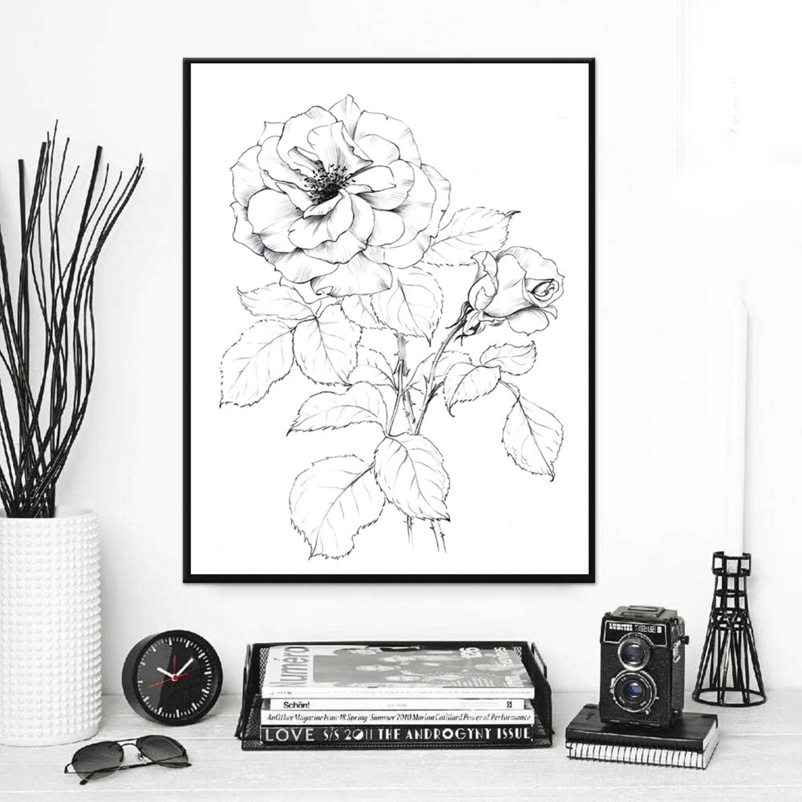 Rose Art Sketch New York Flower June Birth Flower Clipart - Etsy Canada