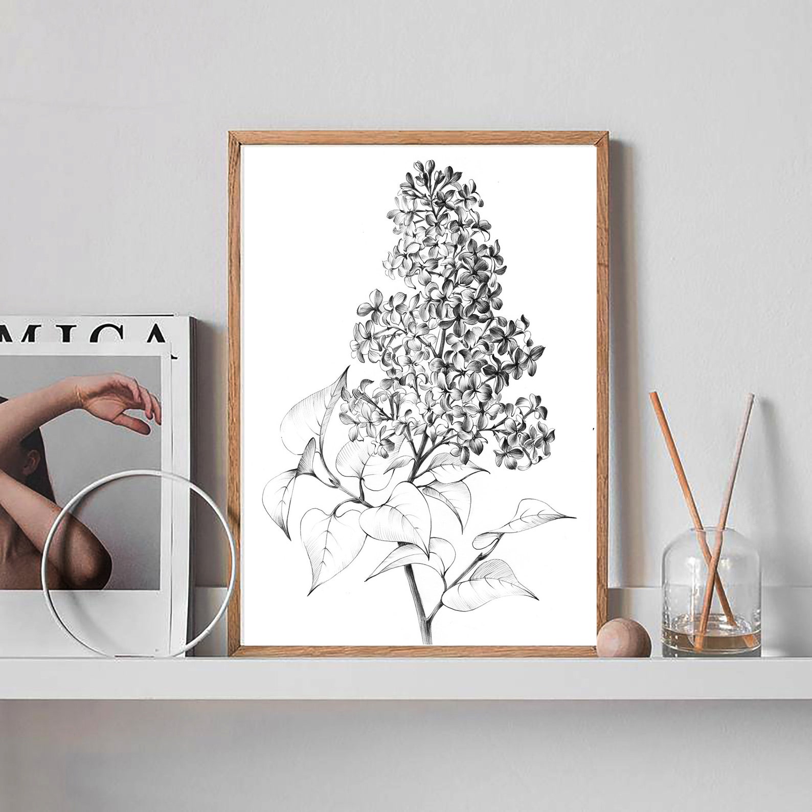 Lilac Flower Sketch, Botanical Line Art Print, Digital File, JPEG ...