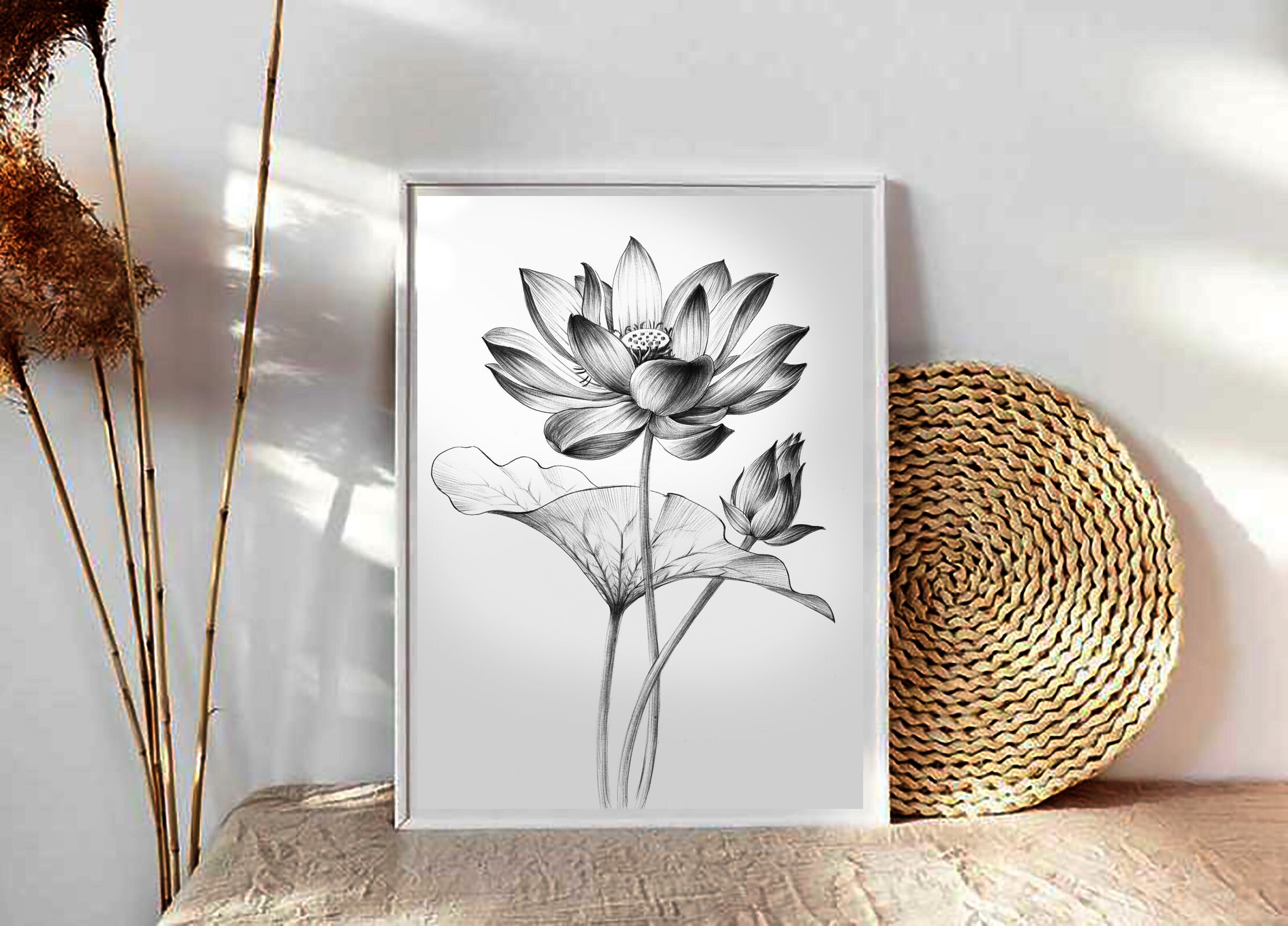 Lotus Sketch Botanical Print Digital File JPEG Hygge Art - Etsy