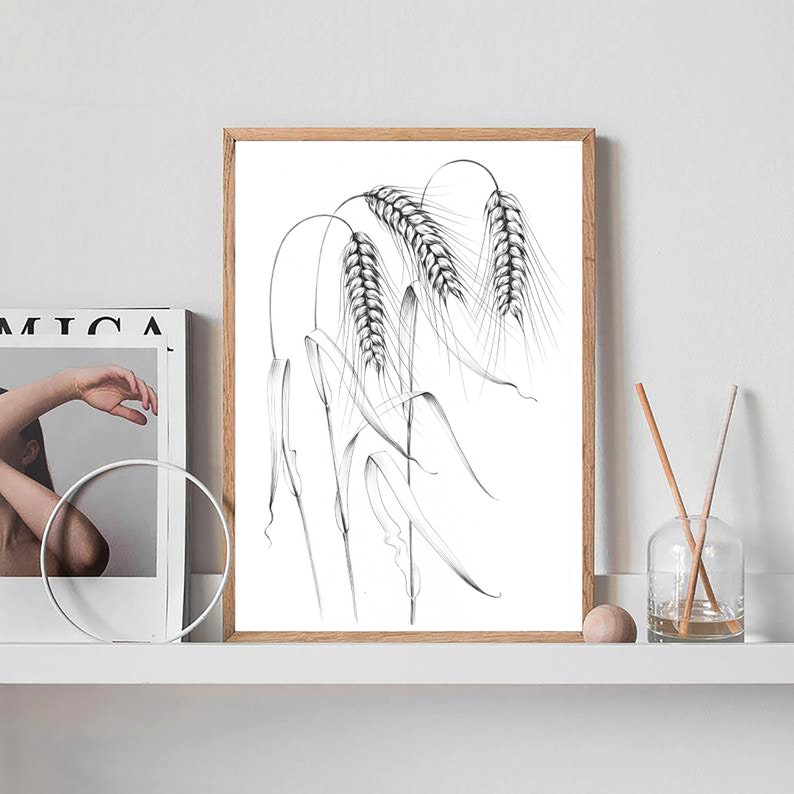Rye Print, Spikelet Sketch, Botanical Art Print, Hygge, Digital Stamp ...