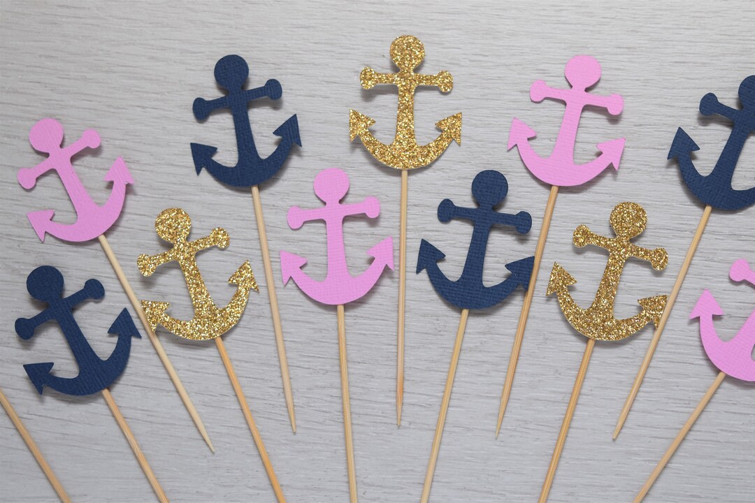 Anchor Cupcake Toppers, Nautical Party Decorations, Pink Nautical ...