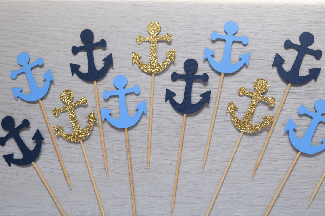 Anchor Cupcake Toppers, Nautical Party Decorations, Nautical Birthday ...