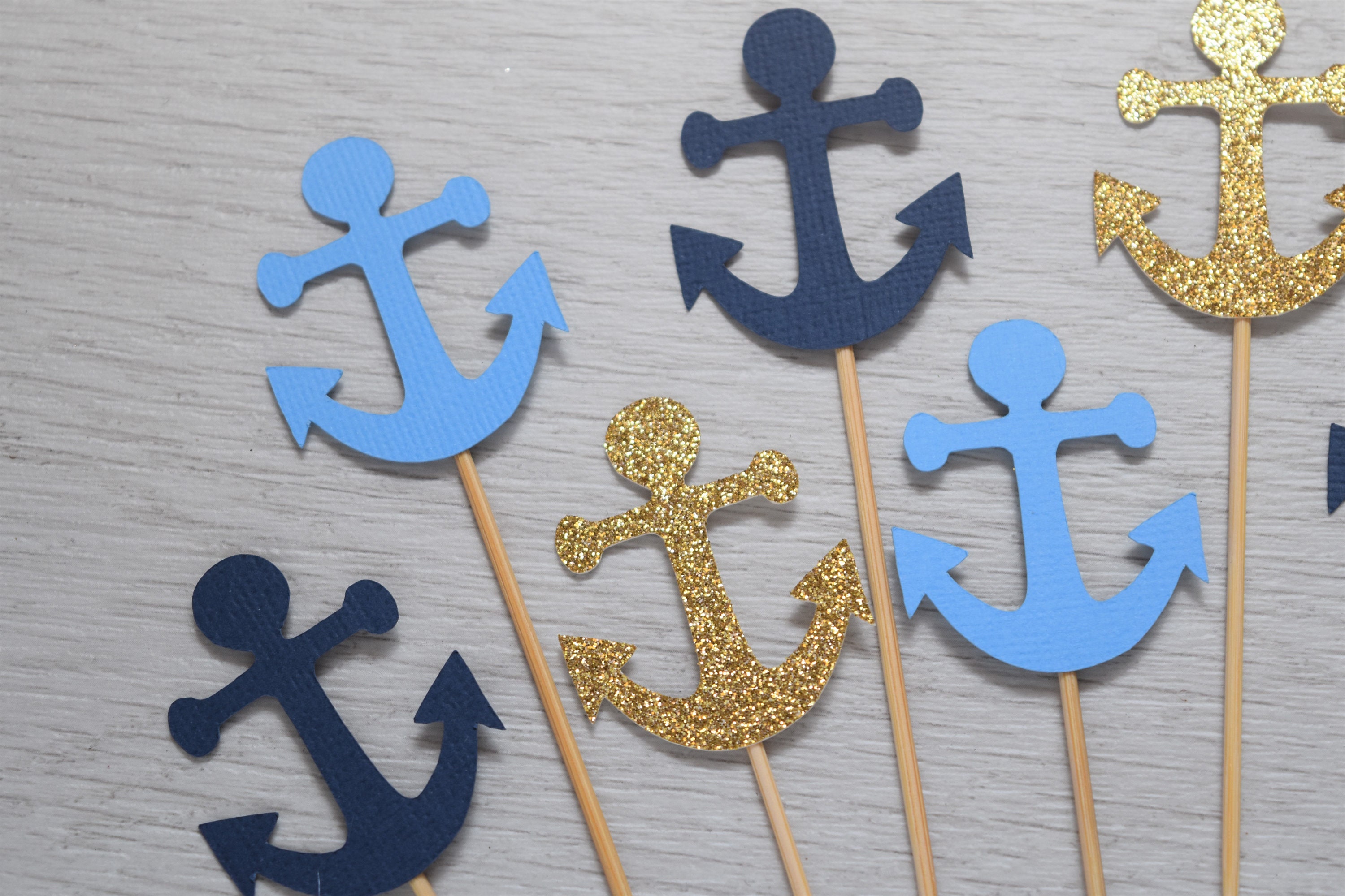 Anchor Cupcake Toppers, Nautical Party Decorations, Nautical Birthday ...