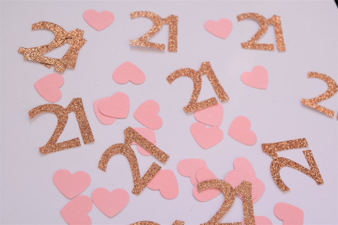 21st Birthday Confetti, Pink and Rose Gold Birthday Decorations, 21st ...