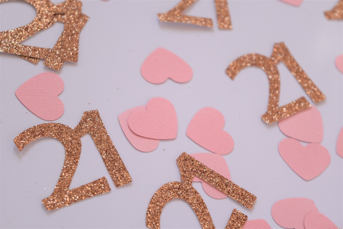 21st Birthday Confetti Pink and Rose Gold Birthday | Etsy