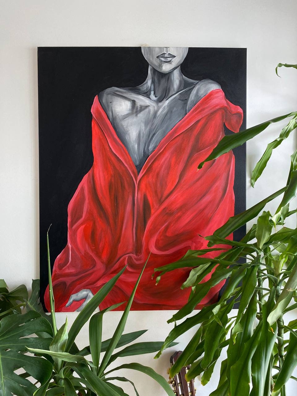 Lady in red canvas acrylic red girl art painting present minimalism ...