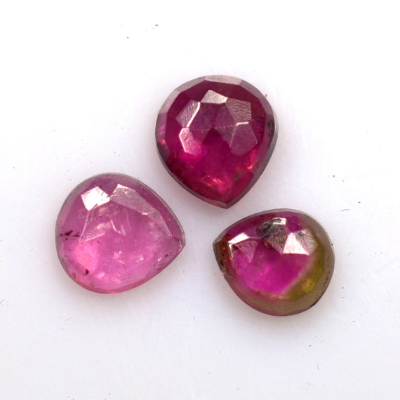 3 Pcs Lot Pink Tourmaline Gemstone Faceted Pear Flat Back 3.65 | Etsy