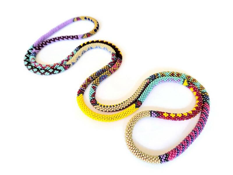 Long Necklace - Beads Crochet Lariat - Women Jewelry - Seed Bead Rope ...