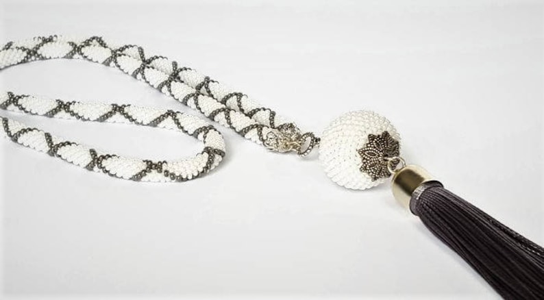 Bead Crochet Lariat - Seed Bead Necklace - Beaded Lariat - Silk Tassel ...