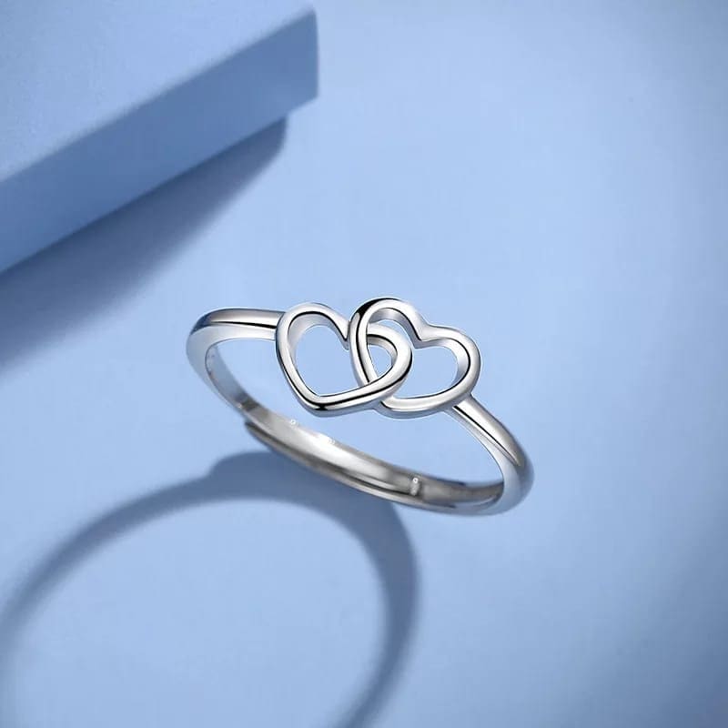 Heart Silver Ring, Double Heart Silver Ring, Open Heart Ring, Silver ...