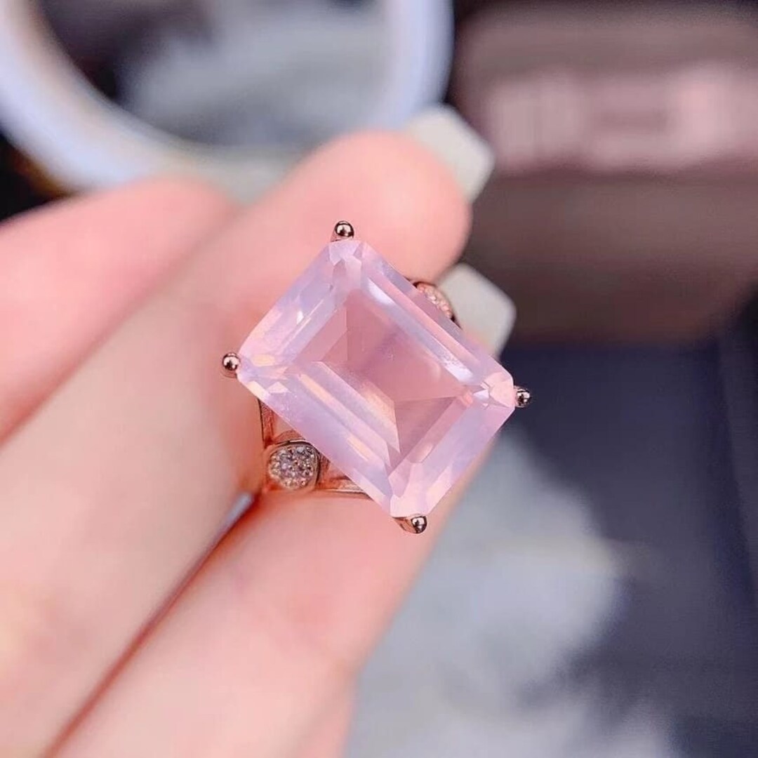 Pink Crystal Ring, 925 Sterling Silver, Crystal Ring, Rectangle Ring ...