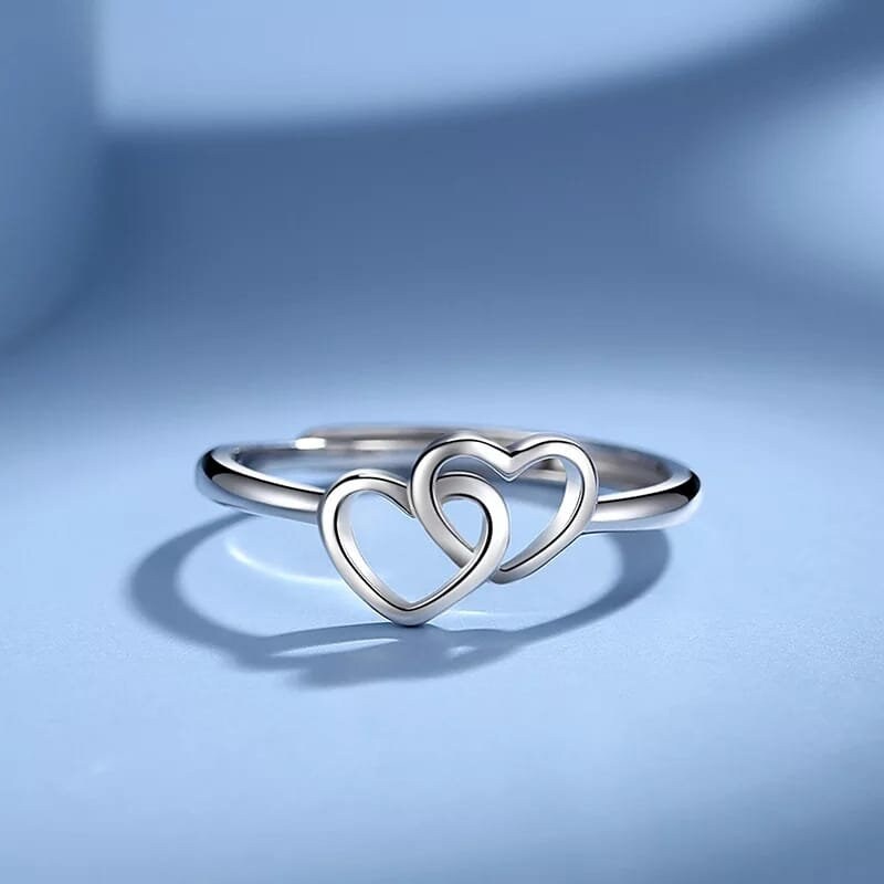 Heart Silver Ring, Double Heart Silver Ring, Open Heart Ring, Silver ...