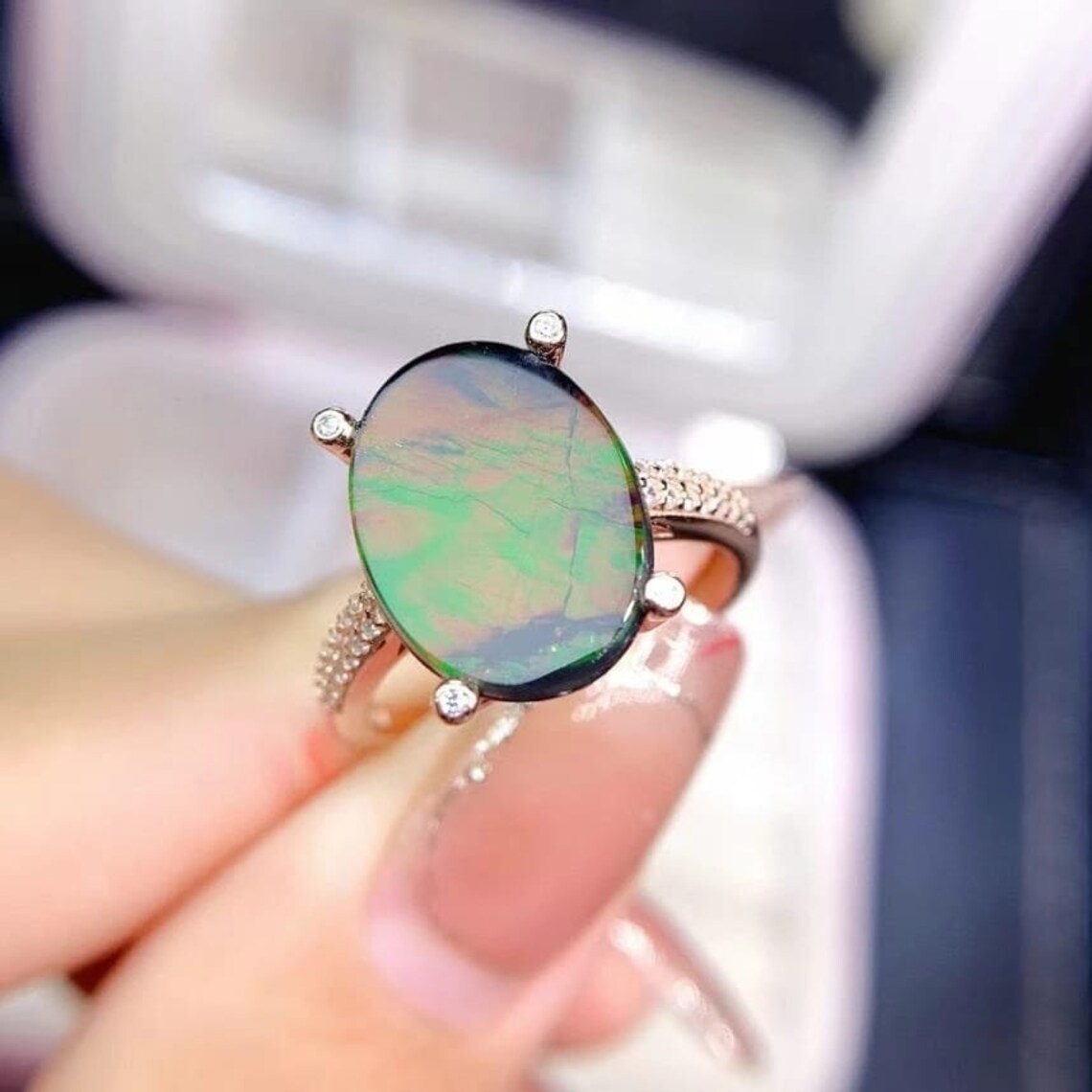 Natürlicher Schwarzer Opal Ring, 925 Sterling Silber, Verlobungsring ...