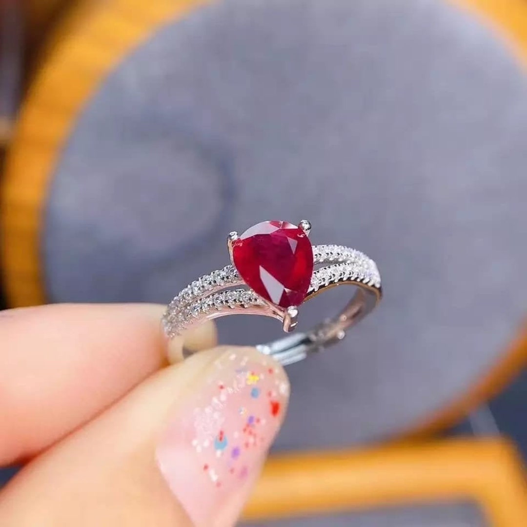 Natürliche Rubin Ring, 925 Sterling Silber, Verlobungsring, Ehering ...