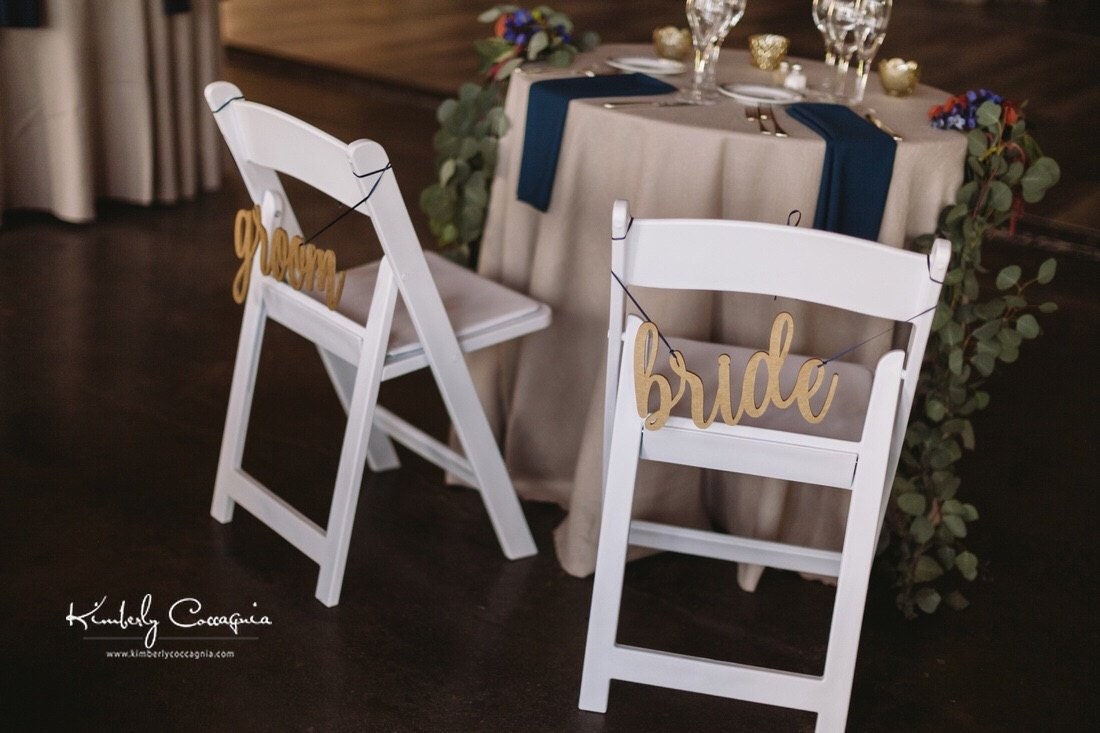 Bride and Groom Chair Signs - Wooden Wedding Sign - Wedding Chair Signs ...
