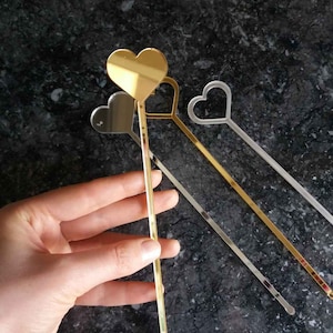 Heart Drink Stirrers GOLD MIRROR Cocktail Accessories-personalised ...