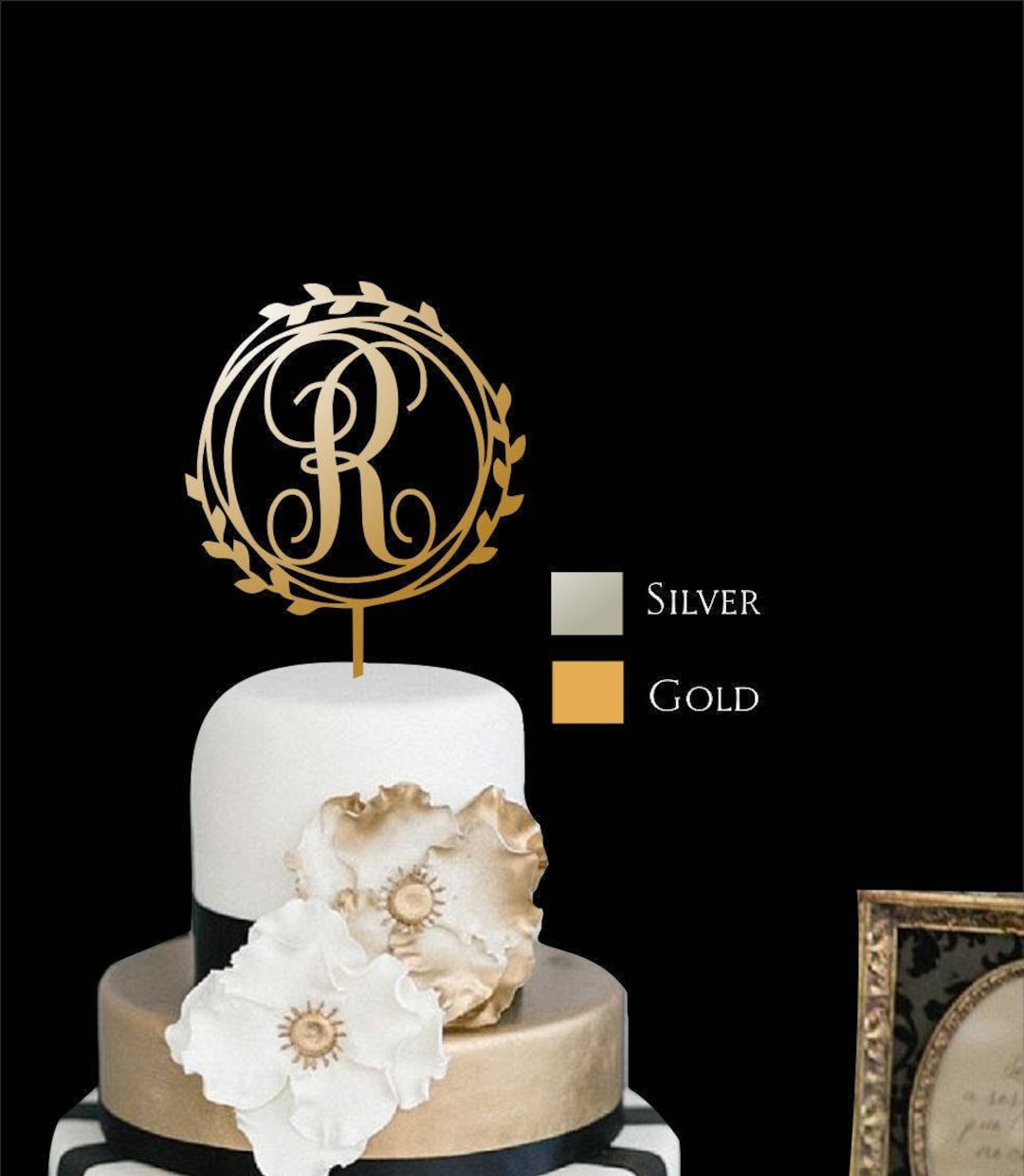 Monogram Cake Topper R - Wedding Cake Topper - Gold Cake Topper ...
