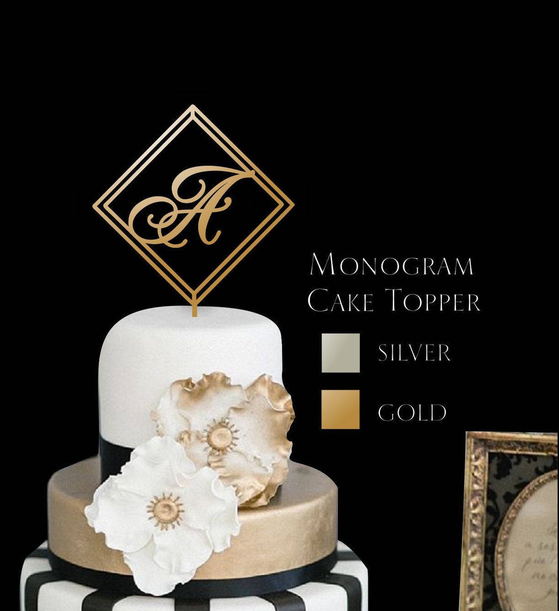 Monogram Cake Topper Wedding Cake Topper Gold Cake Topper - Etsy