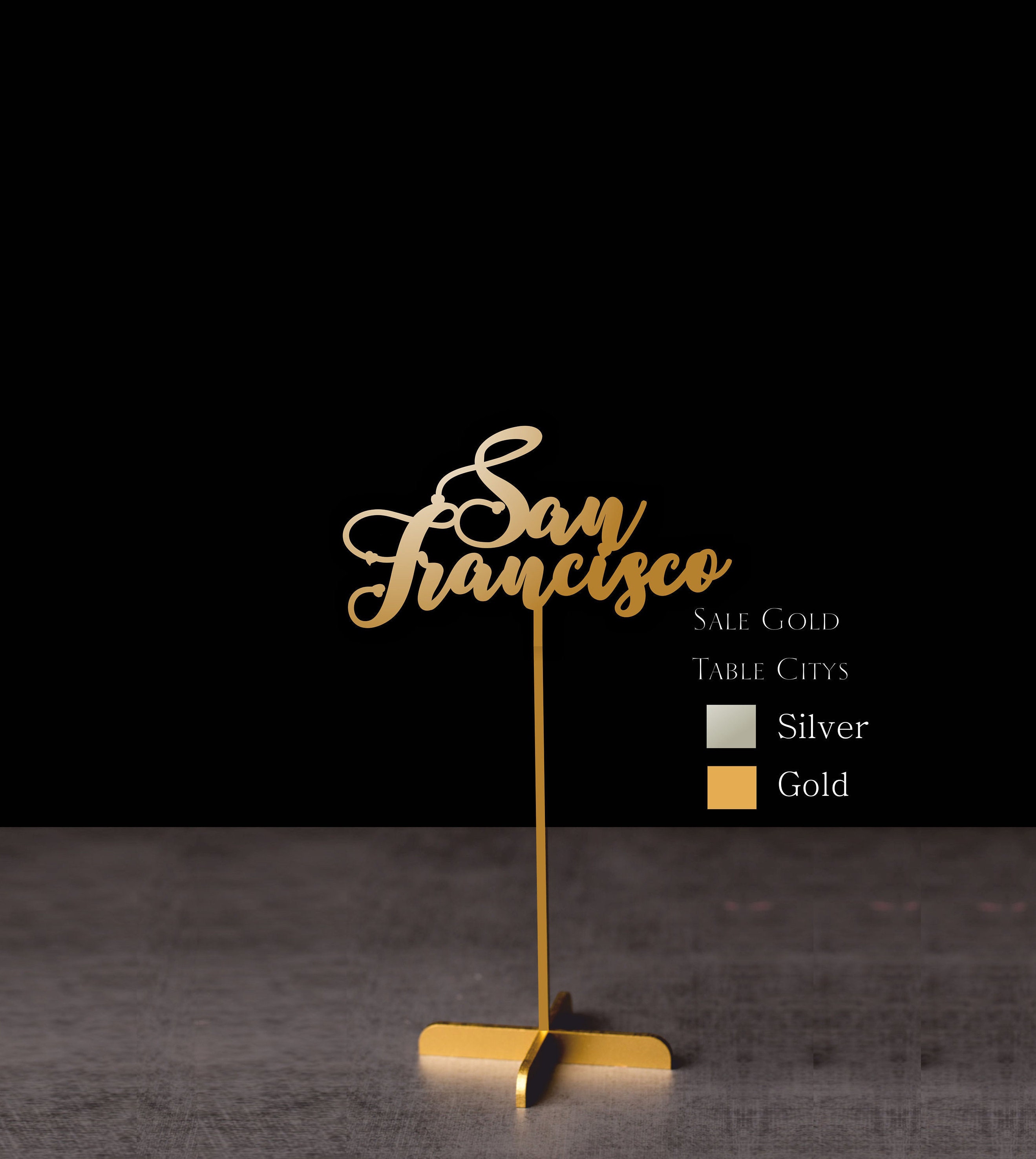 Table Cities Signs With Base,table Citys,gold Table Signs , Table Decor ...