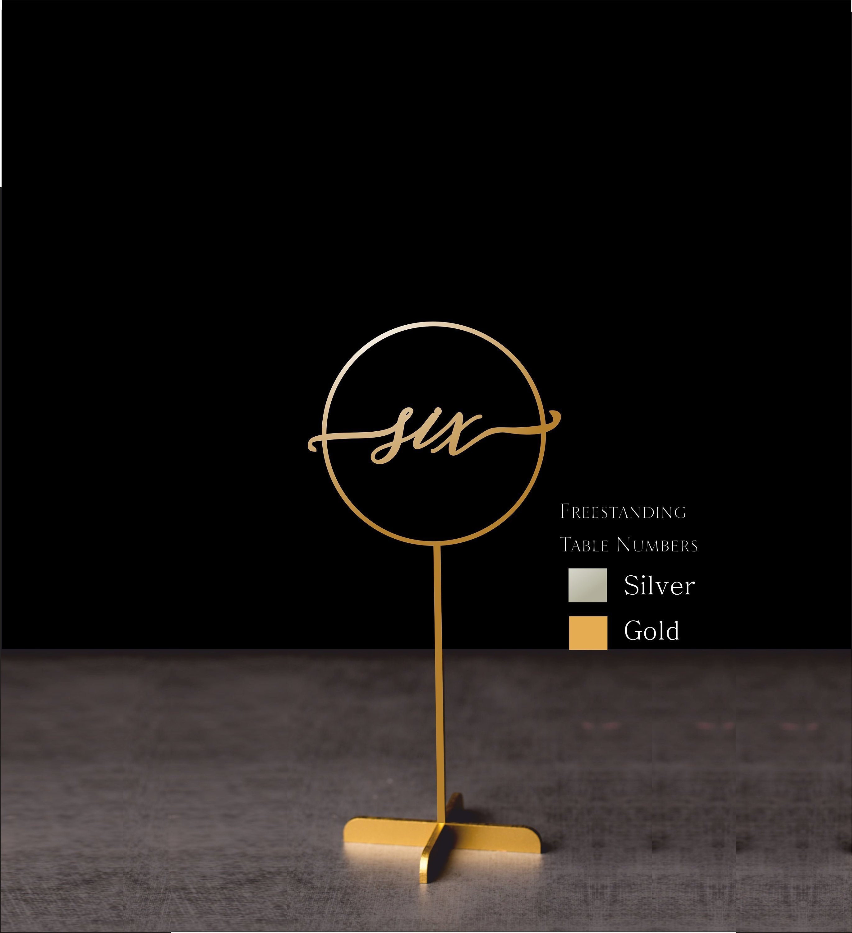 Round Wedding Table Numbers With Base, Gold Table Numbers, Freestanding ...
