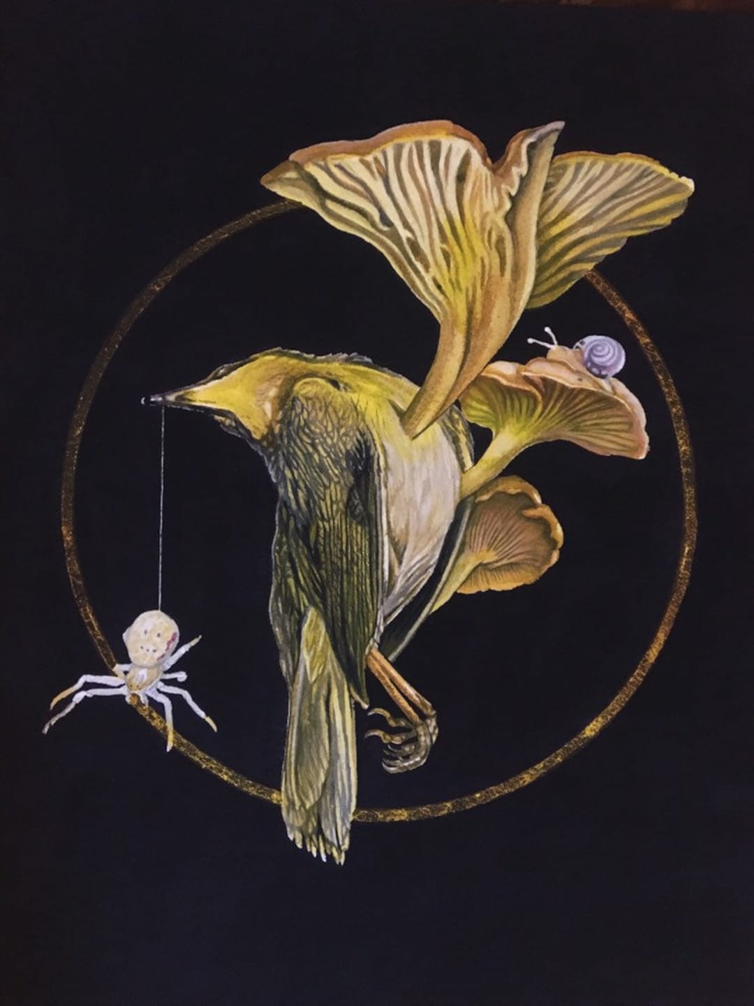 Burgeon Art Print: Bird, Spider, Mushroom, Gold Leaf (11x14) - Etsy