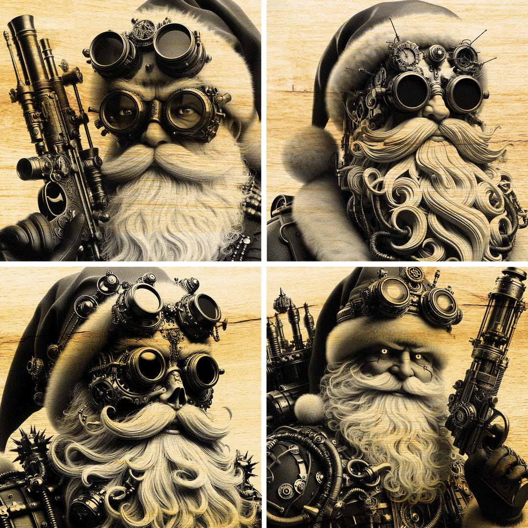 Steampunk Santa Claus PNG Set for Laser Engraving - 4 Vintage-inspired ...