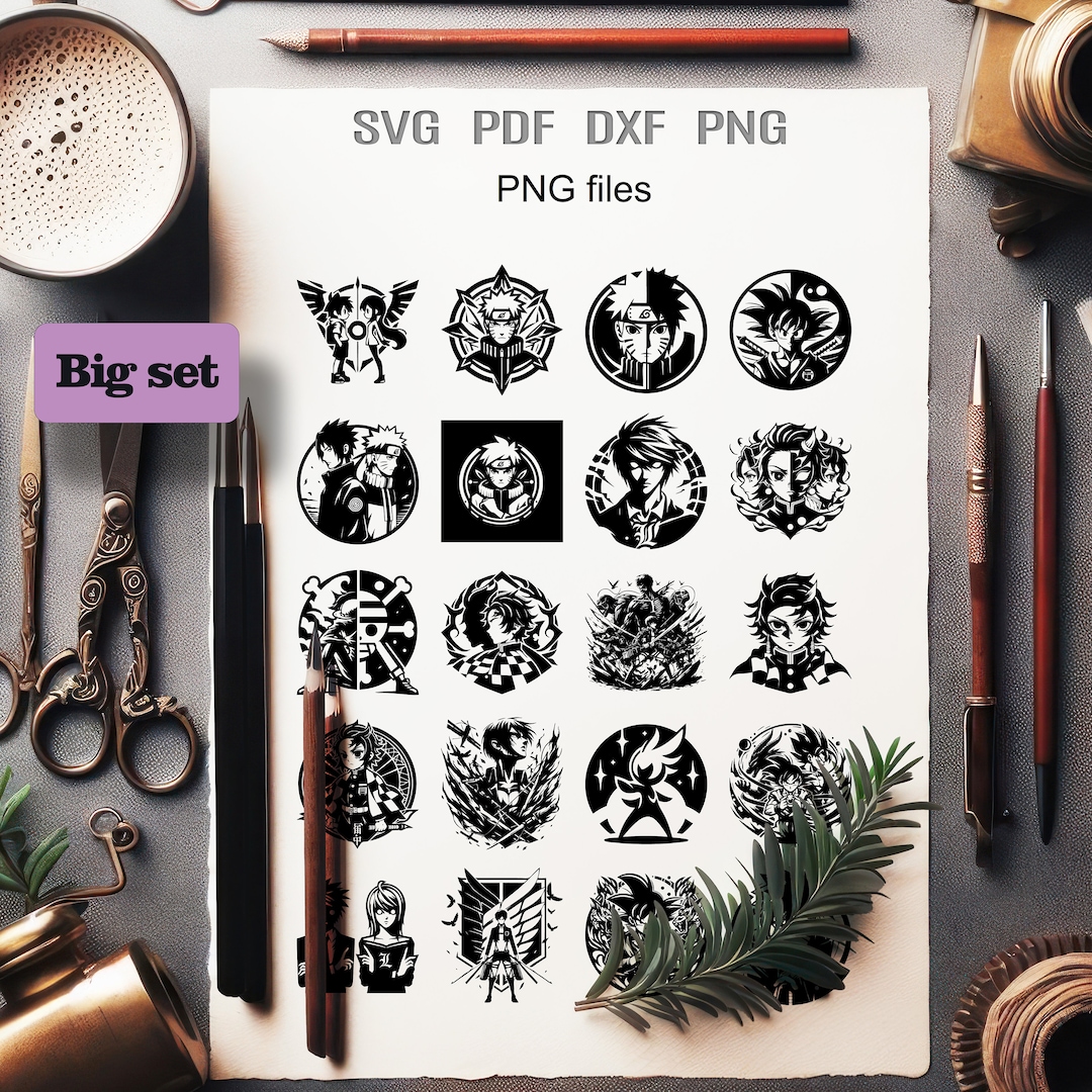 Anime Characters SVG Bundle, Manga Hero Icons, Japanese Cartoon Clipart ...